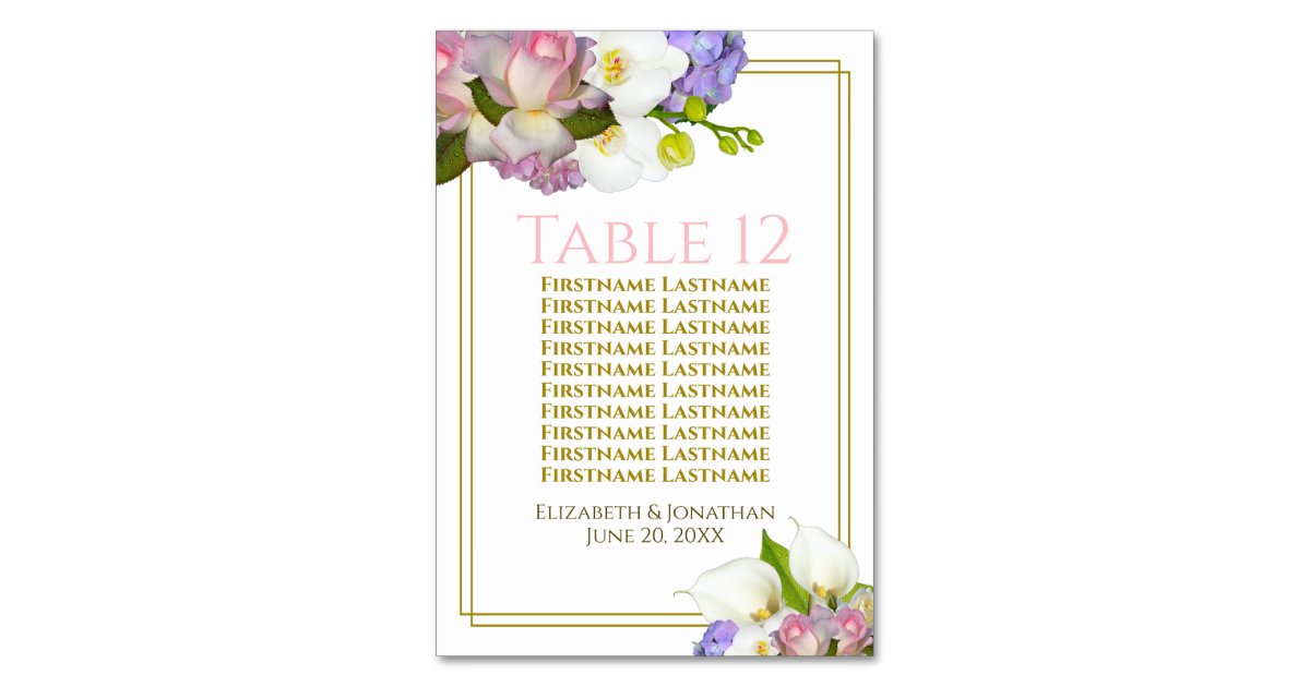 Pastel Bouquet Spring Floral Wedding Seating Chart Table Number | Zazzle