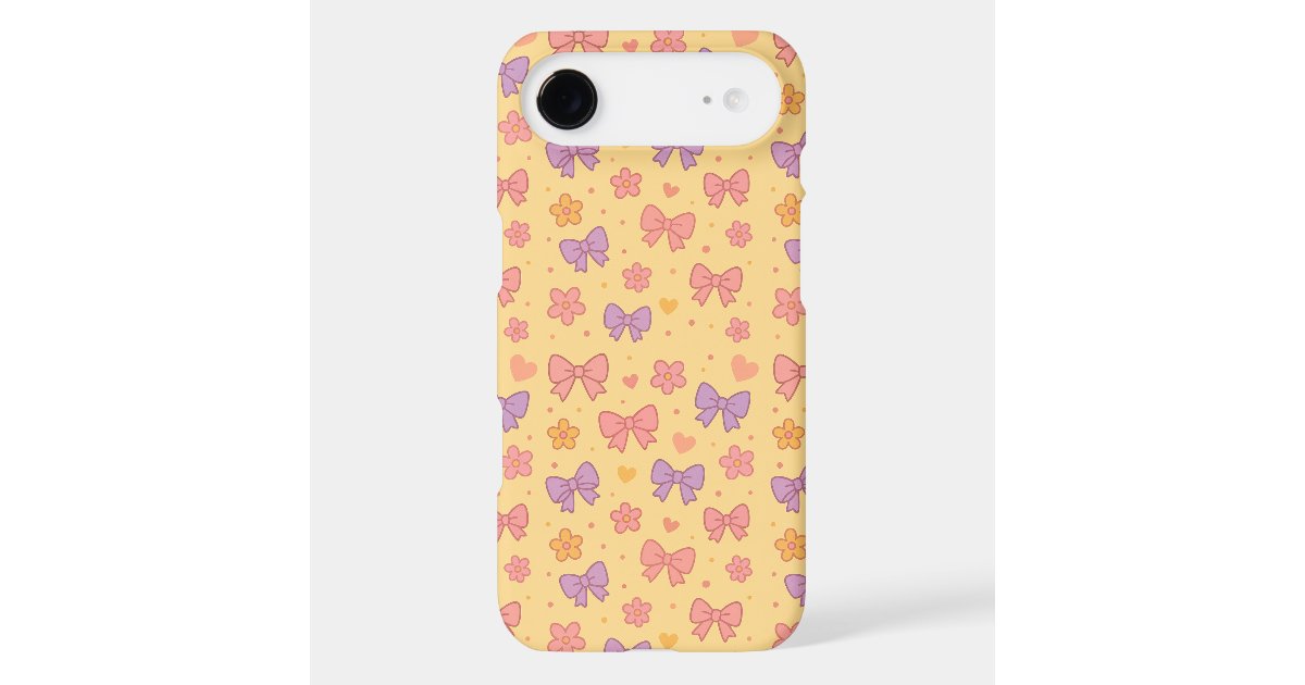 Pastel Bows & Flowers Pattern – Cute Yellow Girly Case-Mate iPhone Case ...