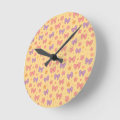 Pastel Bows & Flowers Pattern – Cute Yellow Girly Round Clock | Zazzle