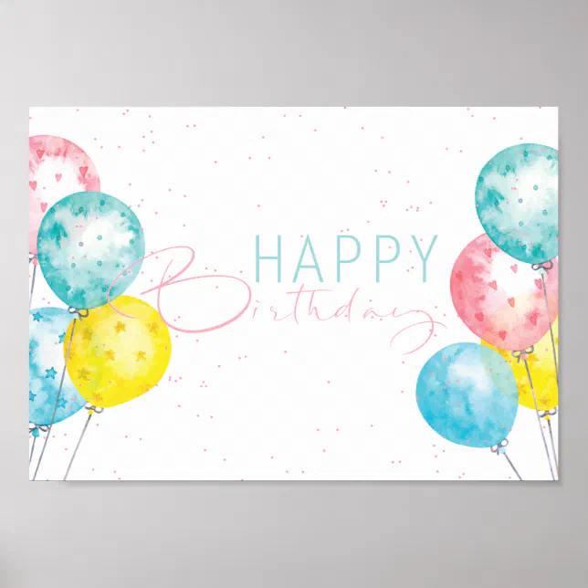 Pastel Bright watercolor Happy Birthday Poster | Zazzle