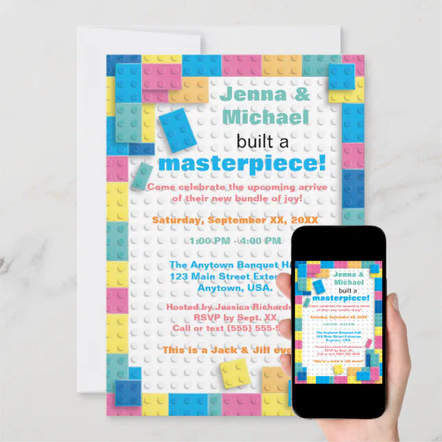 Pastel Building Blocks Baby Shower Invitation | Zazzle