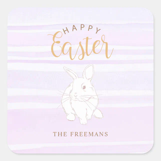 Pastel Bunny Happy Easter Square Sticker – Custom | Zazzle