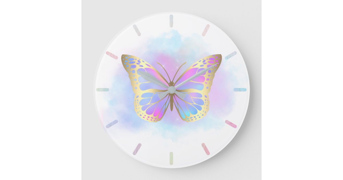 pastel butterfly large clock | Zazzle