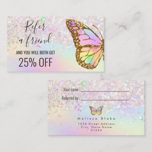 pastel butterfly refer a friend business card | Zazzle