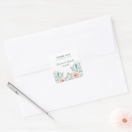 Pastel Cactus Flower Wedding Square Sticker | Zazzle