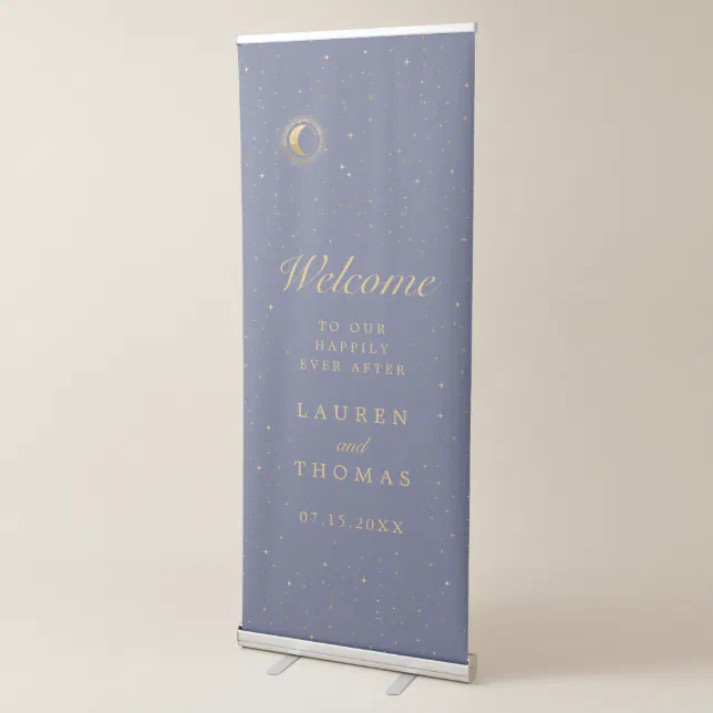Pastel Celestial Gold Moon Welcome Wedding Retractable Banner | Zazzle