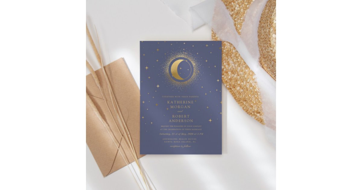 Pastel Celestial Gold Stars Wedding Invitation | Zazzle