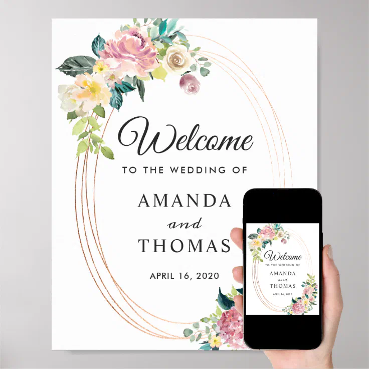 Pastel Chic Floral Oval Frame Welcome Wedding Sign | Zazzle