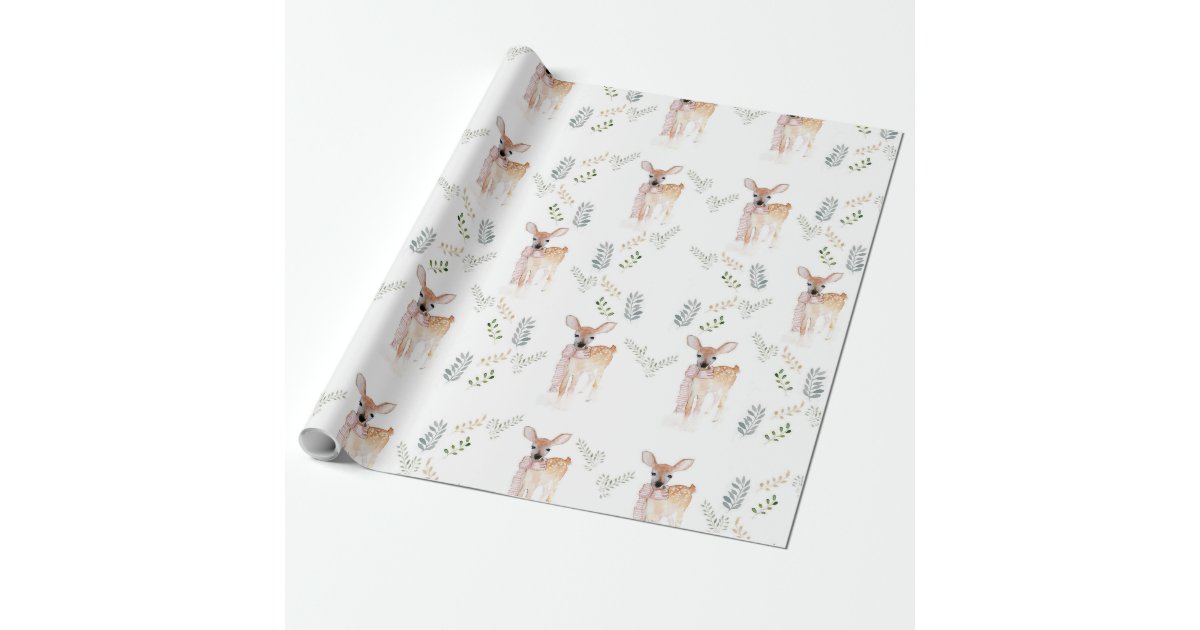 Pastel Christmas Cute Deer Fawn Wrapping Paper | Zazzle