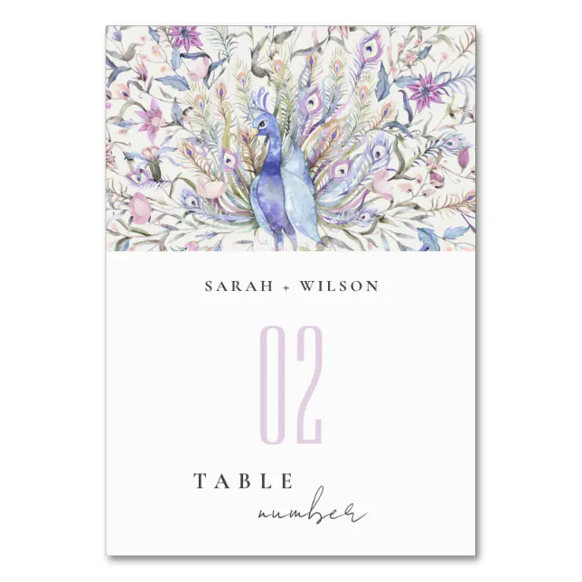 Pastel Classy Watercolor Floral Peacock Wedding Table Number | Zazzle