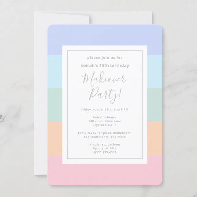 Pastel Color Block Stripes Makeover Party Birthday Invitation | Zazzle