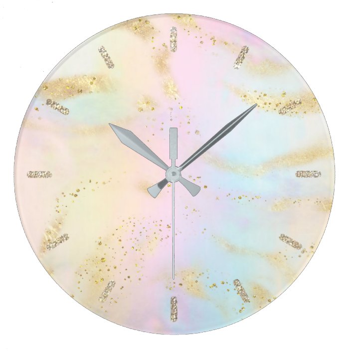 pastel colors faux glitter effect large clock | Zazzle.com