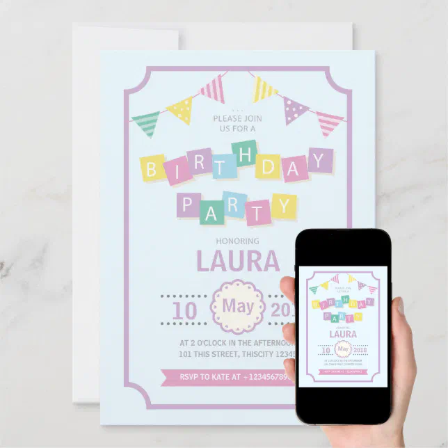 Pastel Colors Kids Birthday Party Invitation | Zazzle