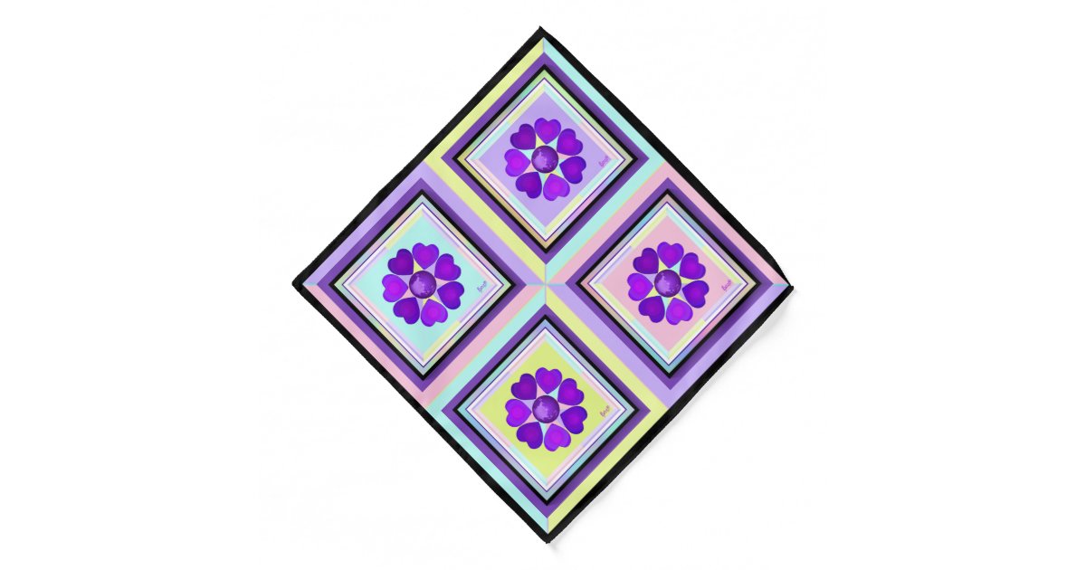 Pastel colors & purple hearts beating bandana | Zazzle