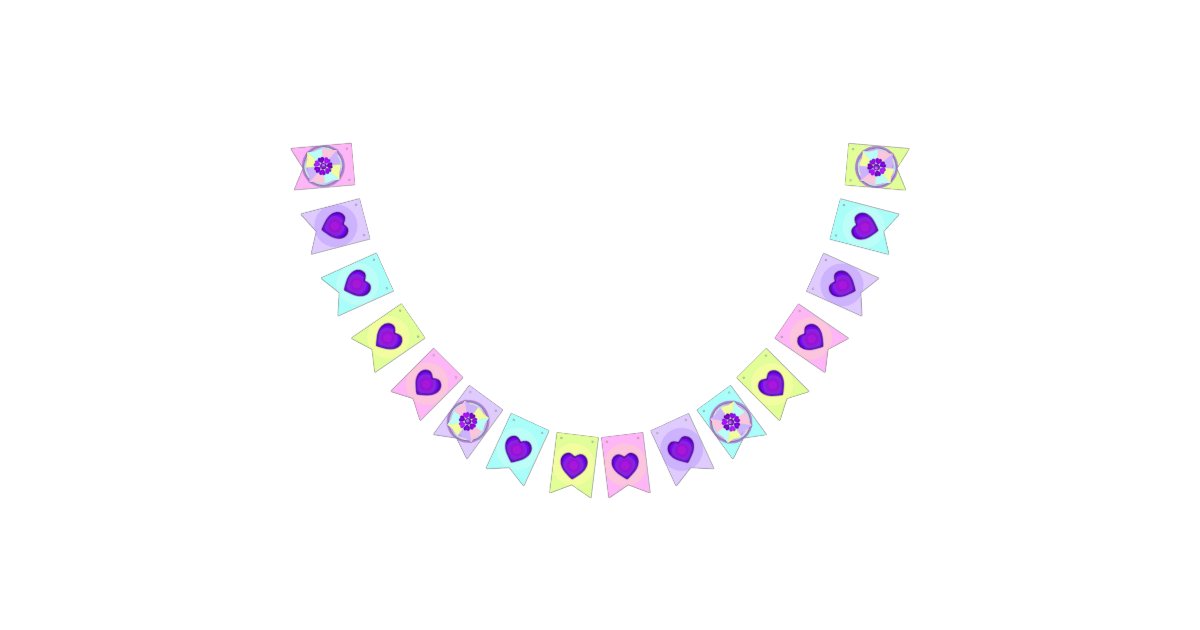 Pastel colors & purple hearts beating bunting flags | Zazzle