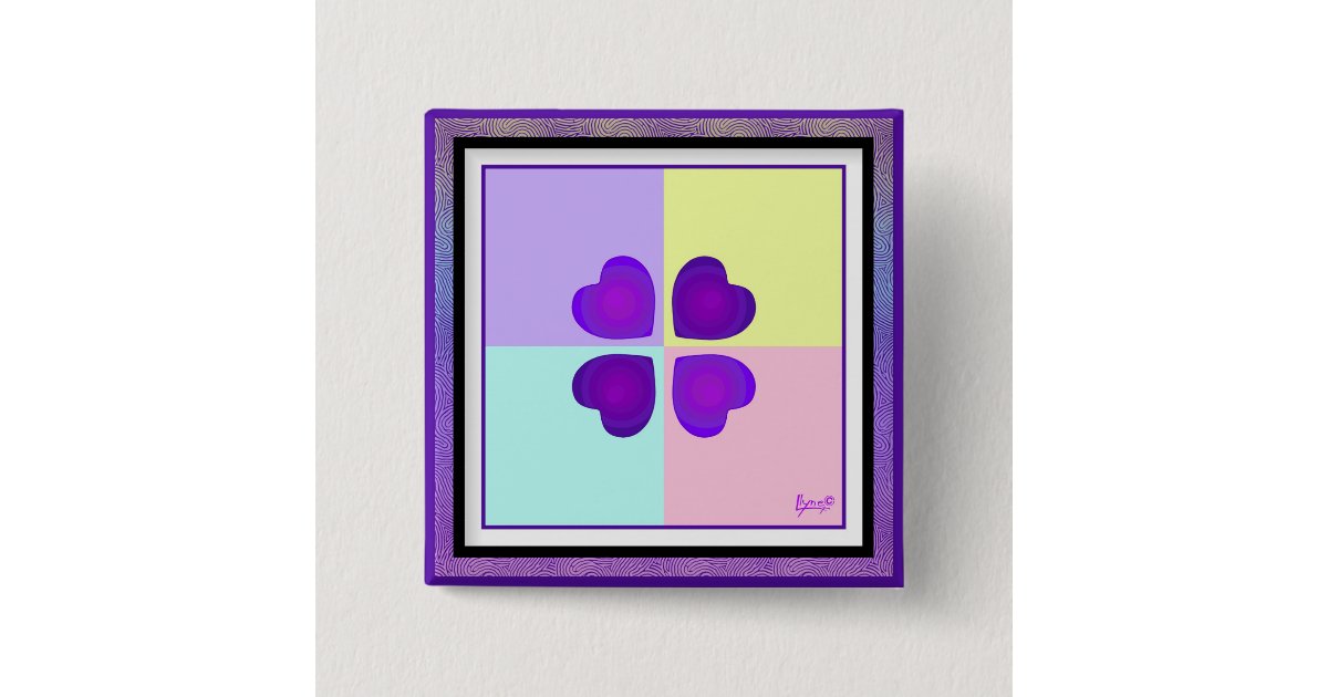 Pastel colors & purple hearts beating button | Zazzle