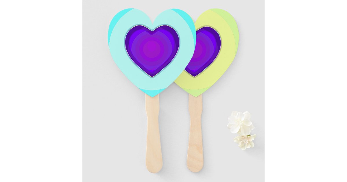 Pastel colors & purple hearts beating hand fan | Zazzle