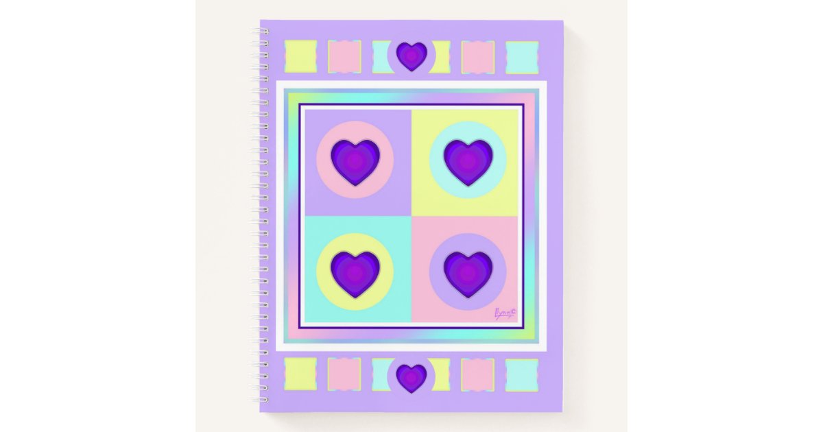Pastel colors & purple hearts beating notebook | Zazzle