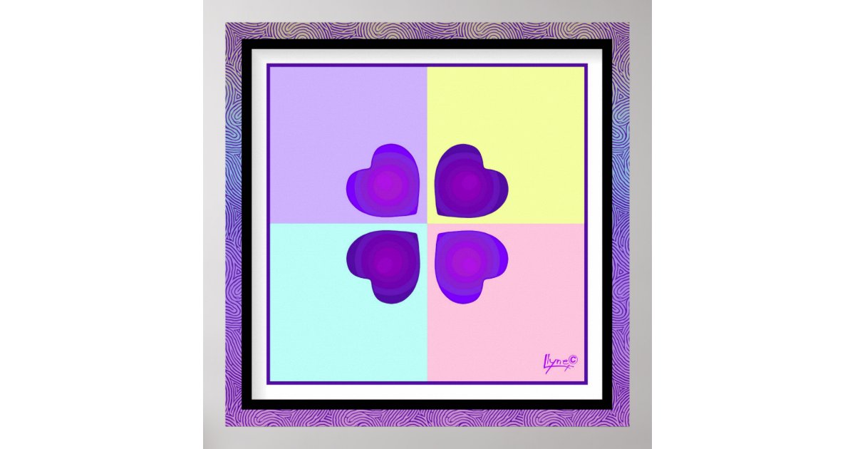 Pastel colors & purple hearts beating poster | Zazzle