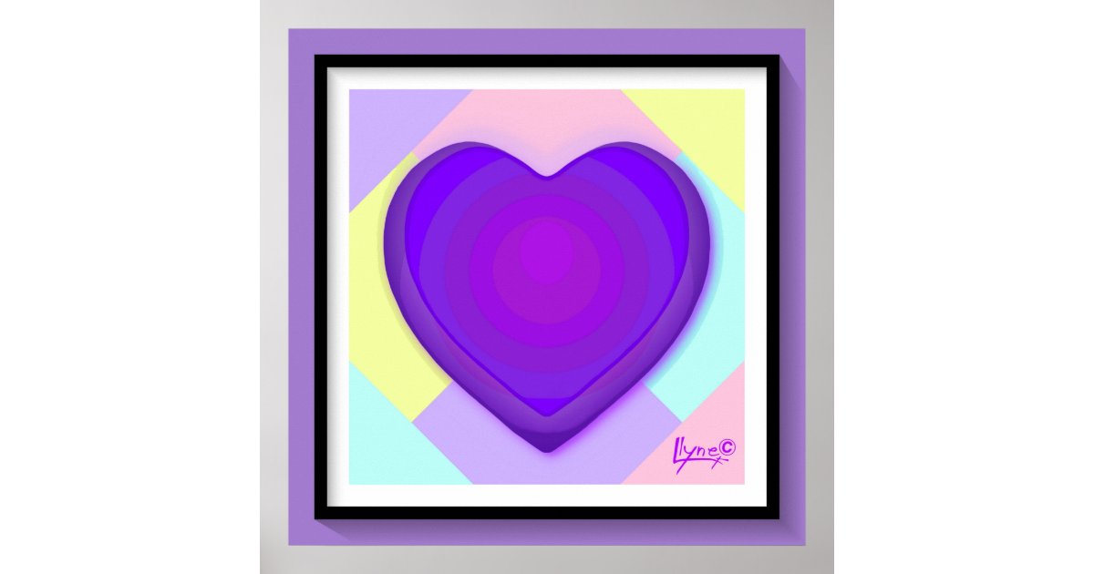 Pastel colors & purple hearts beating poster | Zazzle