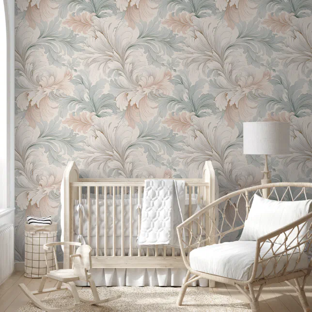 Pastel colors vintage baroque floral pattern wallpaper | Zazzle