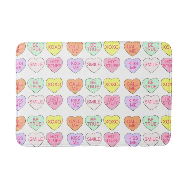 Pastel Conversation Candy Hearts Valentine's Day Bath Mat | Zazzle
