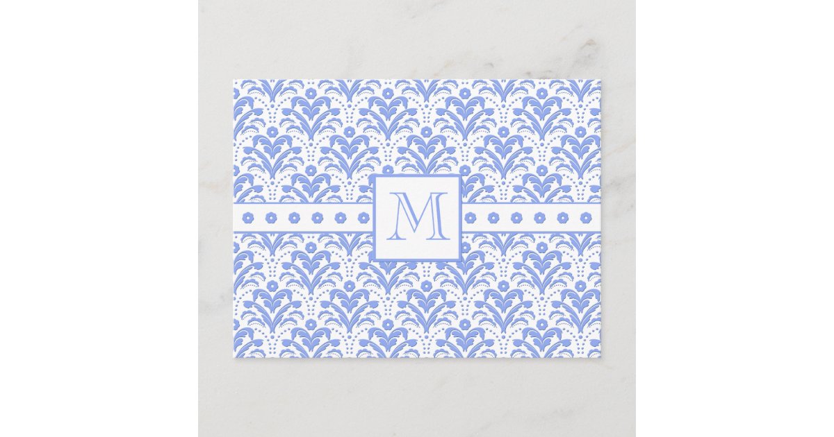 Pastel Cornflower Blue Art Deco Vintage Damask Postcard | Zazzle