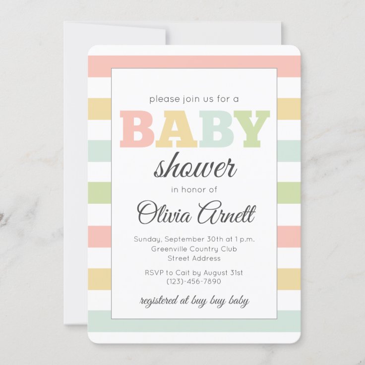 Pastel custom baby shower invitations, neutral invitation | Zazzle
