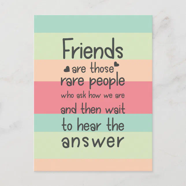 Pastel Cute Friends rare Friendship Quote Stripes Postcard | Zazzle
