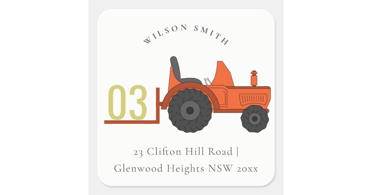 Pastel Cute Red Rust Farm Tractor Kids Address Square Sticker | Zazzle