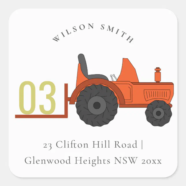 Pastel Cute Red Rust Farm Tractor Kids Address Square Sticker | Zazzle