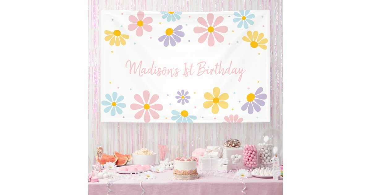 Pastel Daisy Flower Birthday Banner | Zazzle