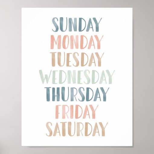 Pastel Days of the Week Classroom Decor | Zazzle