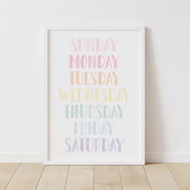 Pastel Days of the Week Educational Poster | Zazzle