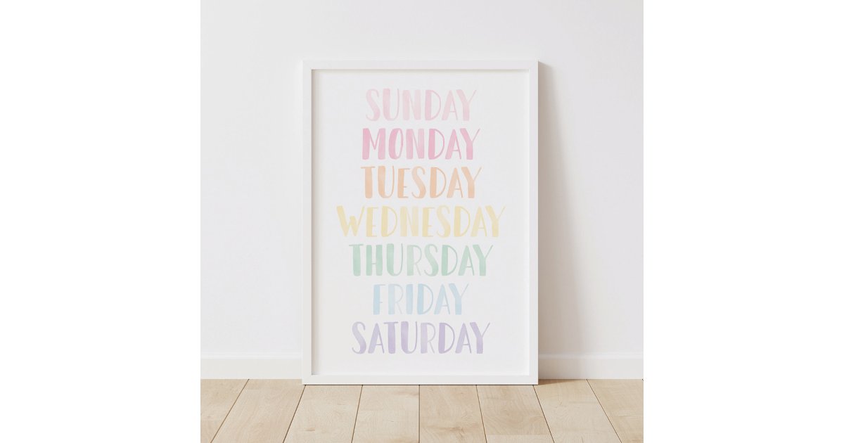 Pastel Days of the Week Educational Poster | Zazzle