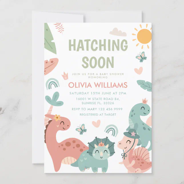 Pastel Dinosaur Hatching Soon Baby Shower Invitation | Zazzle