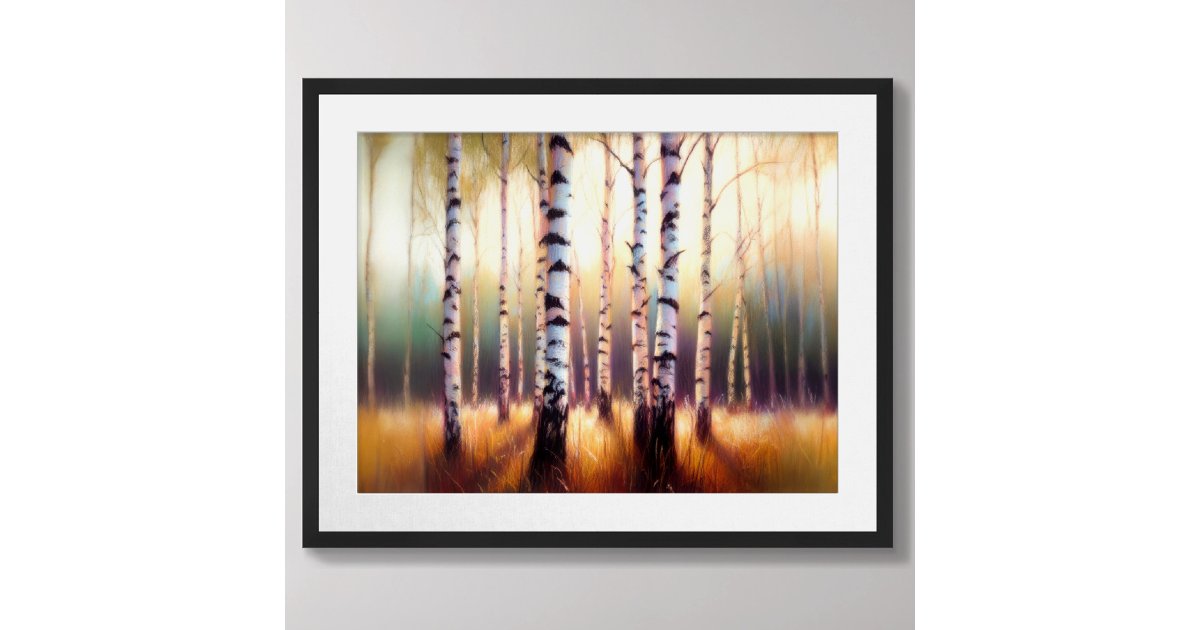 Pastel Drawing Birch Tree Forest Poster | Zazzle