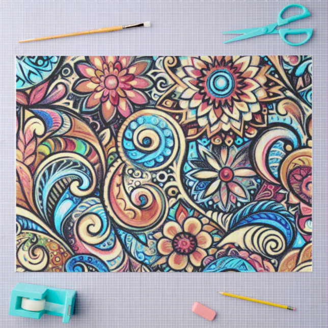 Pastel Drawing Bohemian Intricate Design Tissue Paper | Zazzle