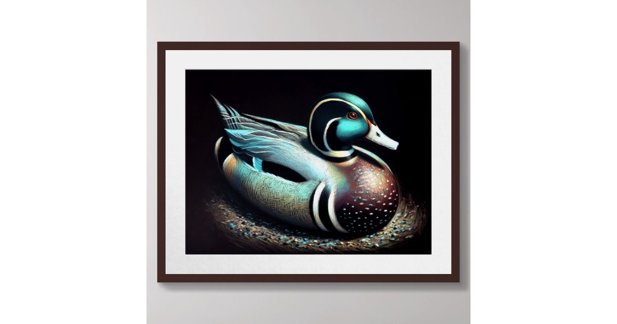 Pastel Drawing Duck Decoy Teal Poster | Zazzle