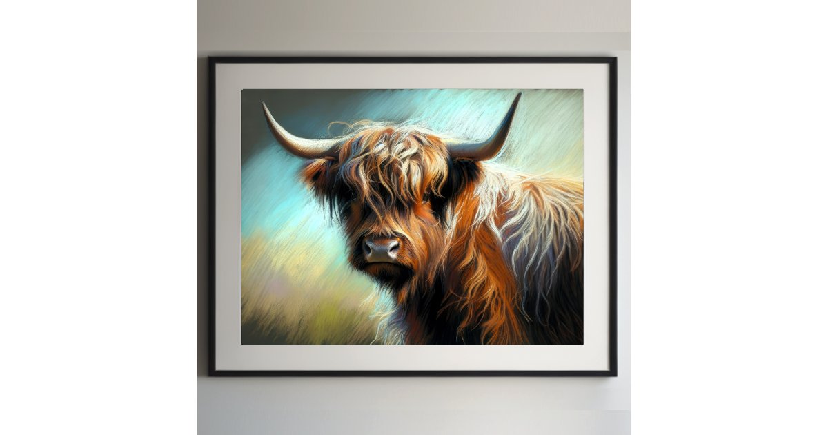 Pastel Drawing Highland Cow Poster | Zazzle
