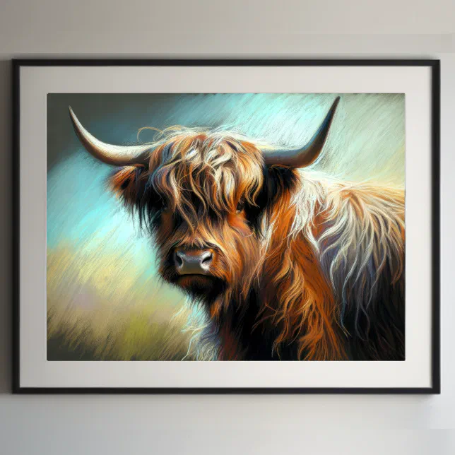 Pastel Drawing Highland Cow Poster | Zazzle