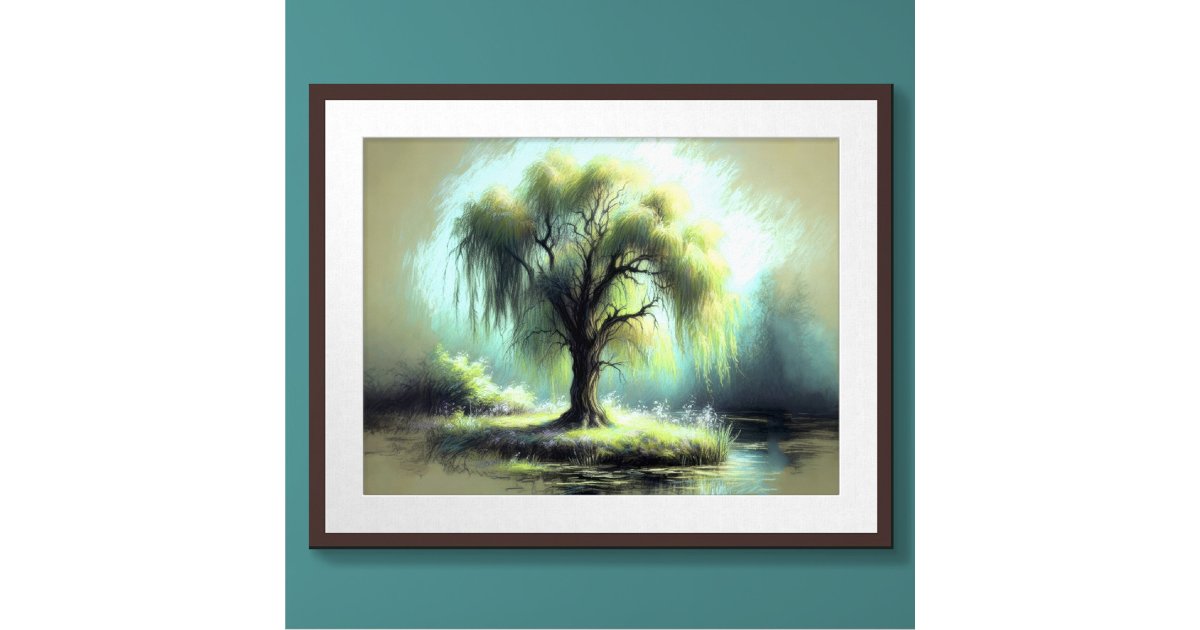 Pastel Drawing Lonely Weeping Willow Tree Poster | Zazzle
