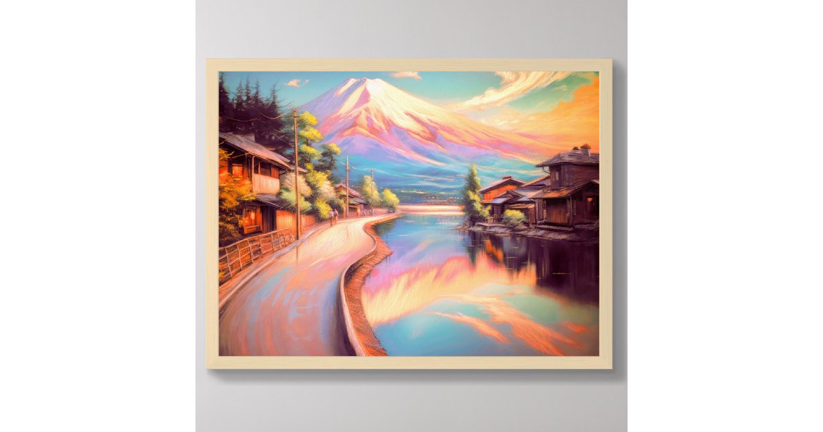 Pastel Drawing Mt. Fuji Sunset Japanese Poster | Zazzle