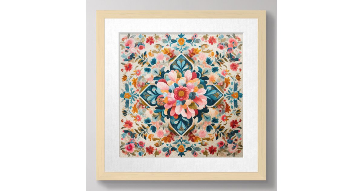 Pastel Drawing of a Floral Pattern Block Poster | Zazzle