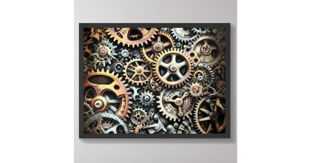 Pastel Drawing of Cogs Gears Steampunk Poster | Zazzle