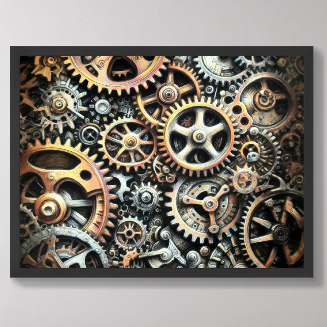 Pastel Drawing of Cogs Gears Steampunk Poster | Zazzle