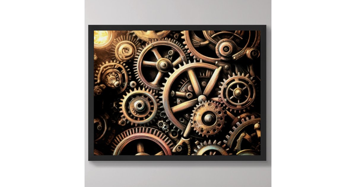 Pastel Drawing of Gears Cogs Steampunk Poster | Zazzle