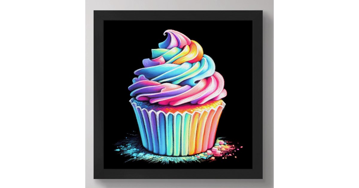 Pastel Drawing Rainbow Swirl Frosting Cupcake Poster | Zazzle