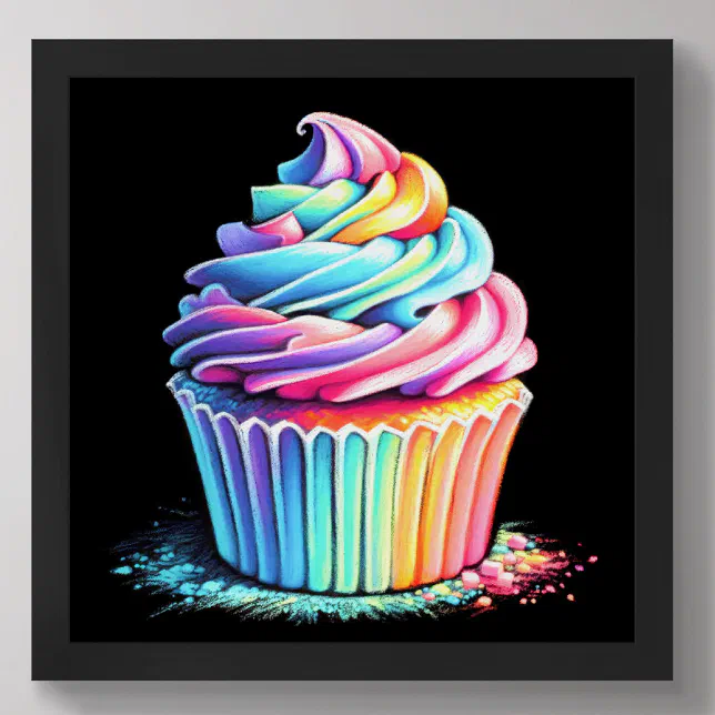 Pastel Drawing Rainbow Swirl Frosting Cupcake Poster | Zazzle