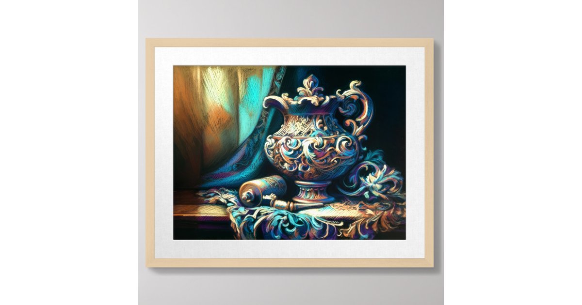 Pastel Drawing Still Life Vessel Fabric Poster | Zazzle